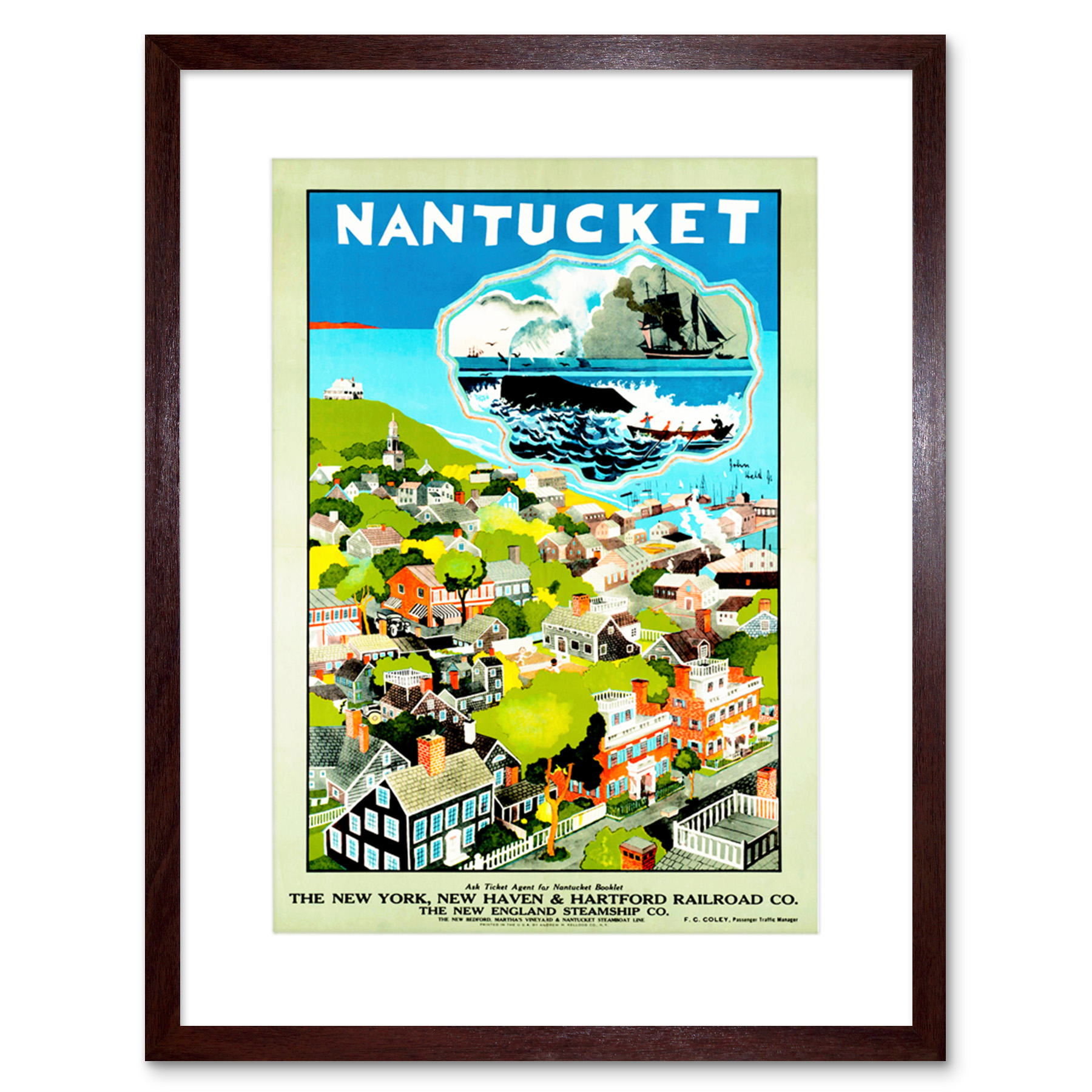 TRAVEL TRANSPORT NANTUCKET NEW ENGLAND RAILWAY TRAIN FRAMED ART PRINT ...
