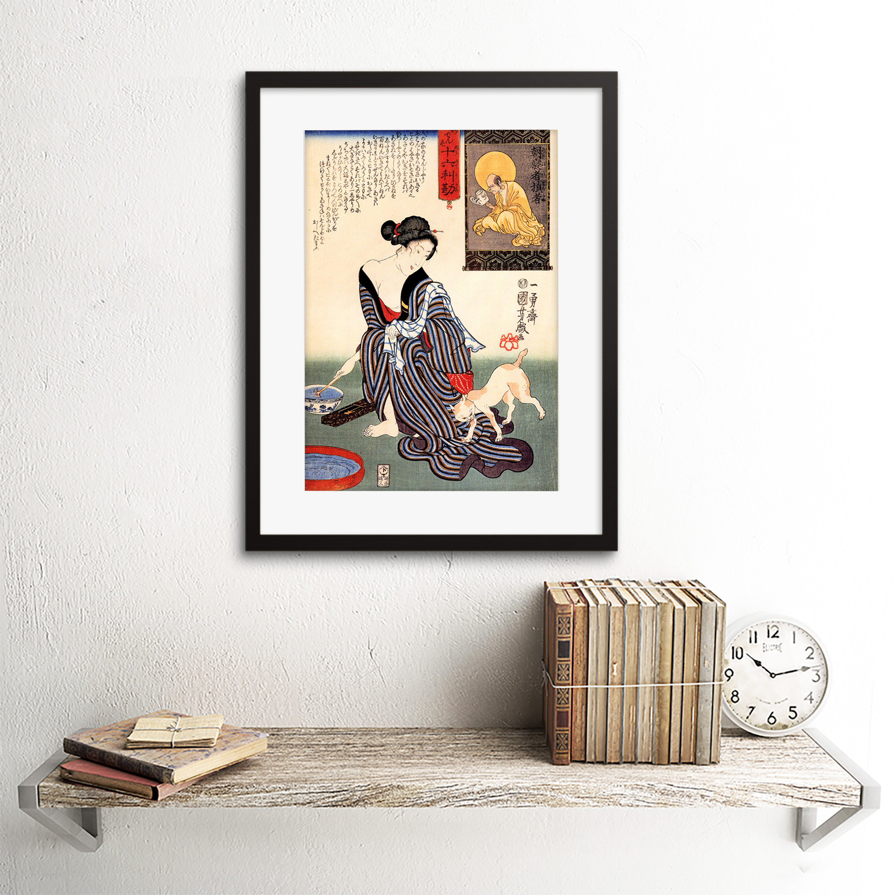 Painting Utagawa Kuniyoshi Woman Geisha Japan Cat Framed Wall Art Print ...
