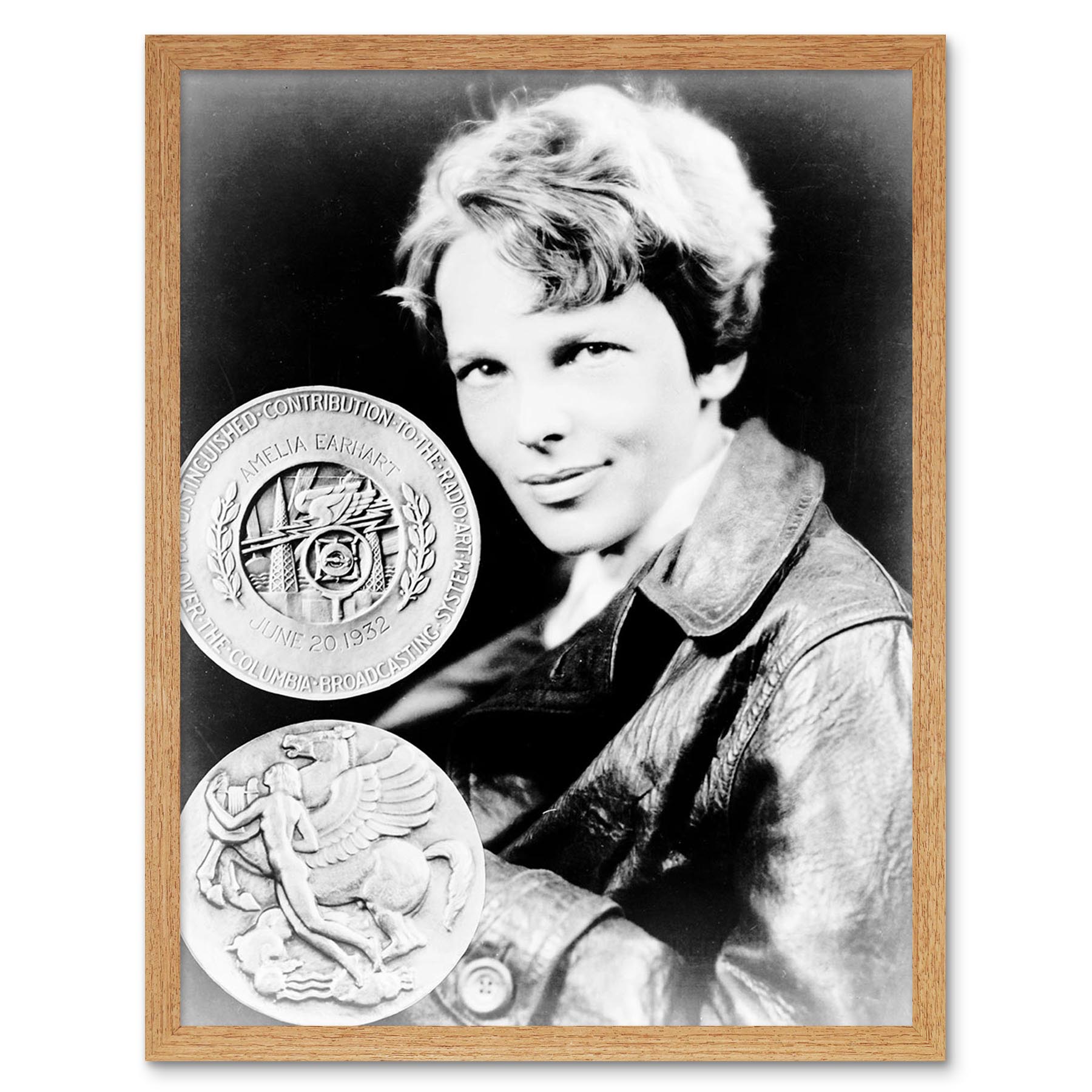 Vintage Photography Portrait Collage Amelia Earhart Medal Legend Framed
