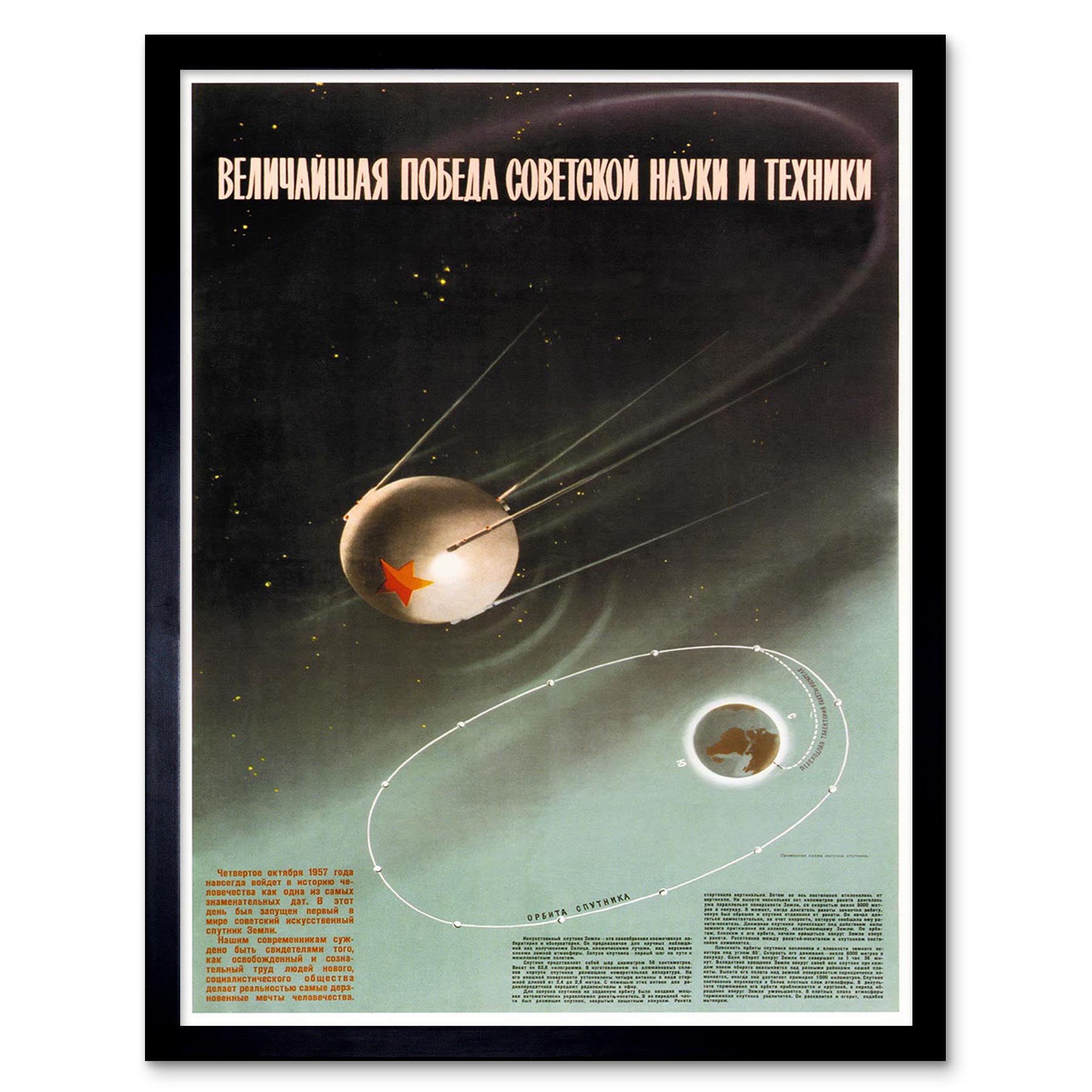 Space Cultural Science Sputnik Space Craft Satellite Ussr 12X16 Framed ...