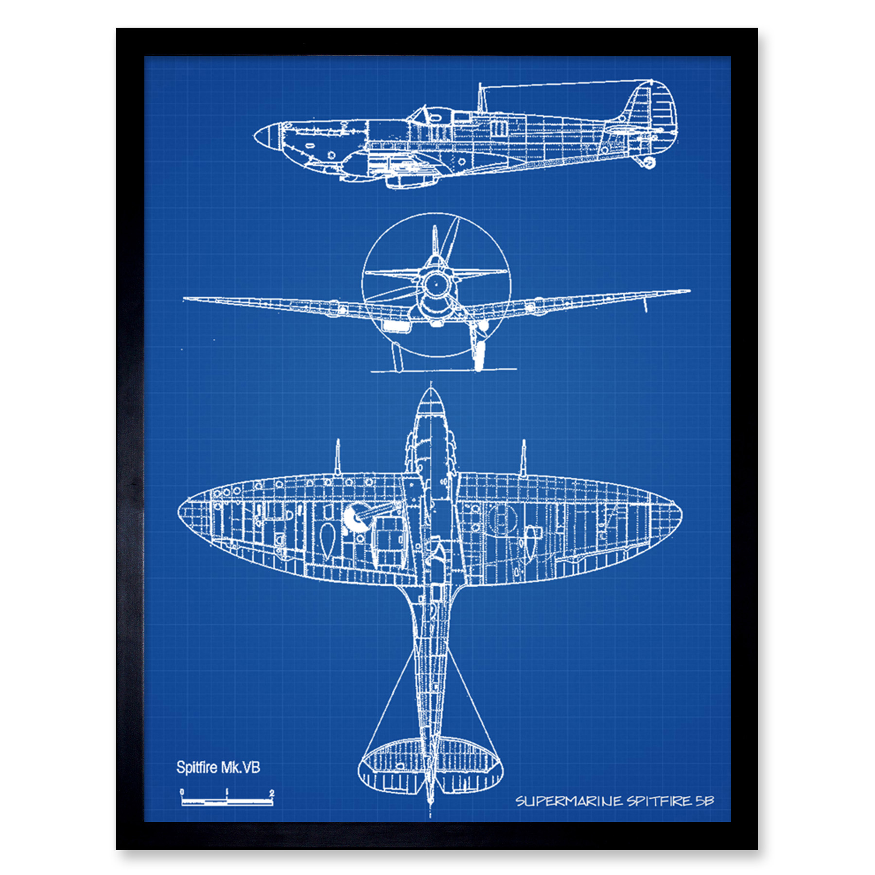 SUPERMARINE SPITFIRE 5B Fighter Plane Blueprint Plan Wall Art Print ...
