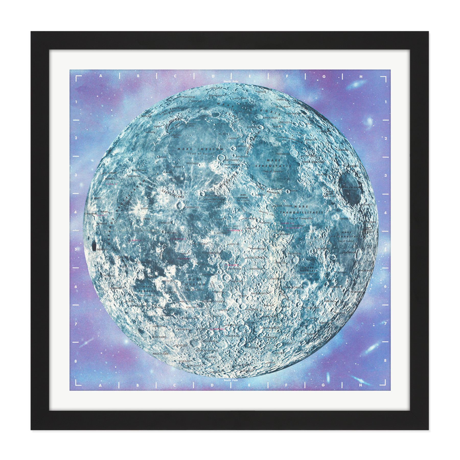 MAP HAMMOND 1966 Moon Chart Space Lunar Diagram Square Framed Wall Art ...