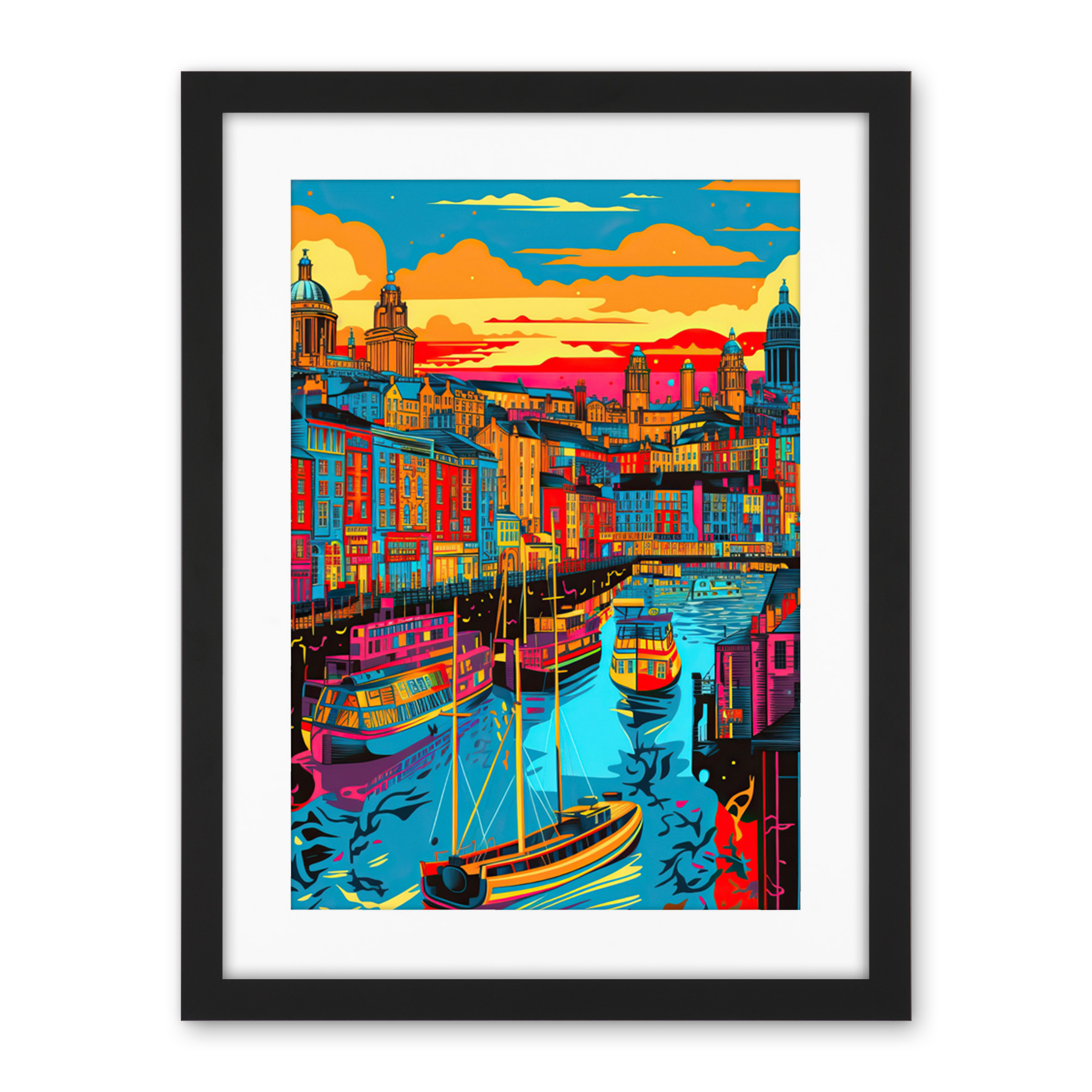 Vibrante quadro arte da parete incorniciata sul lungomare città paesaggio urbano 18 x 24