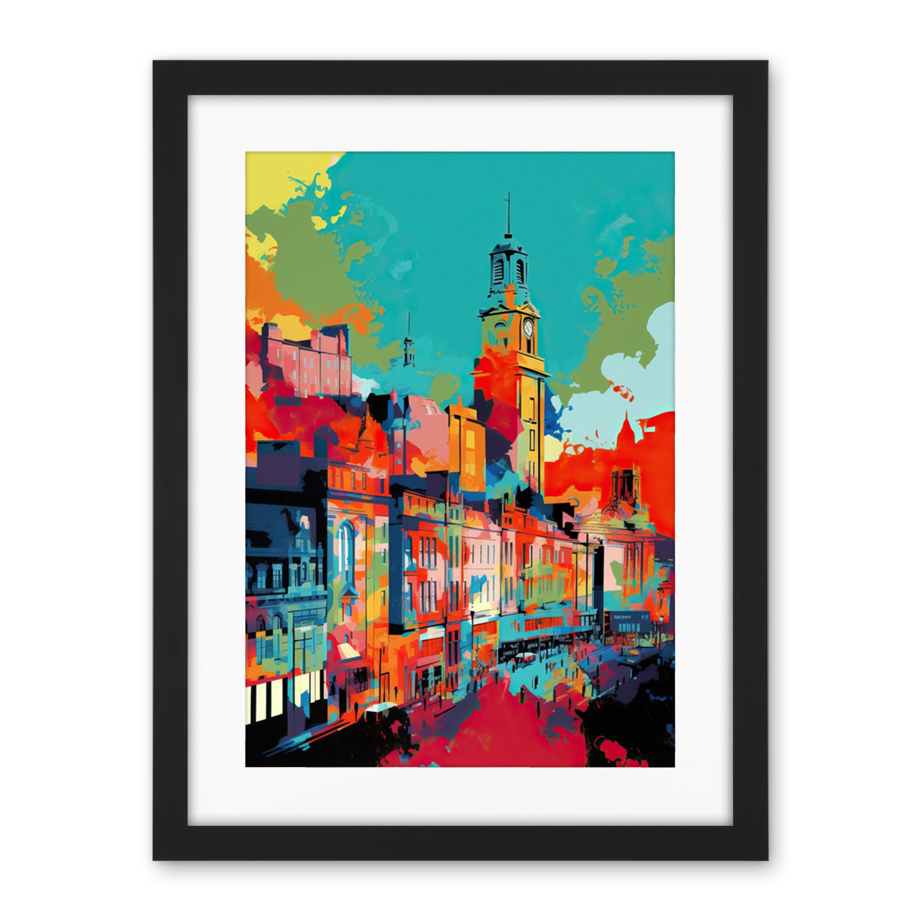 Nottingham City England Cityscape vibrante immagine da parete astratta incorniciata 18X24