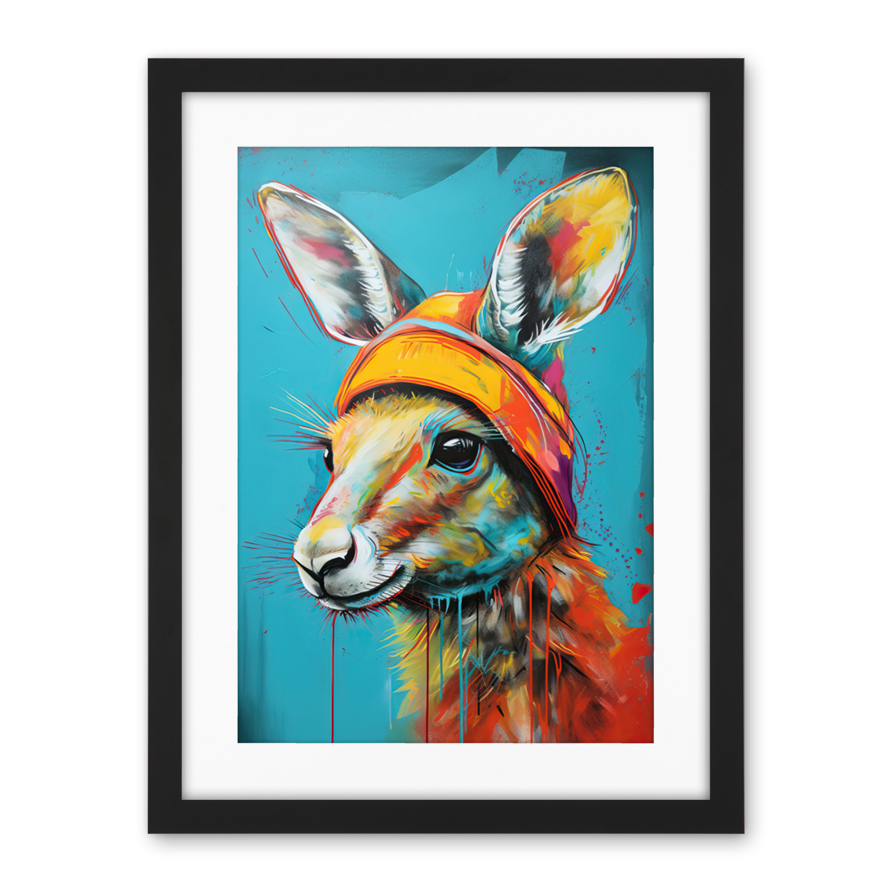 Cappello Baby Kangaroo Joey con Stampa Arte Corniciata Verde Verde e Arancione 18X24