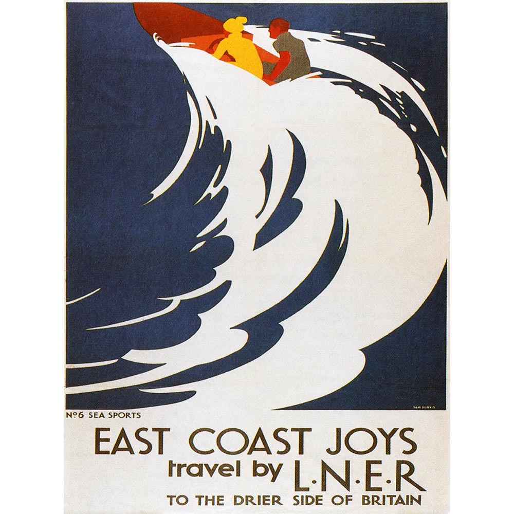 Travel Lner Railway Train Surf Wave Beach Sea Uk Vintage Advert Framed ...