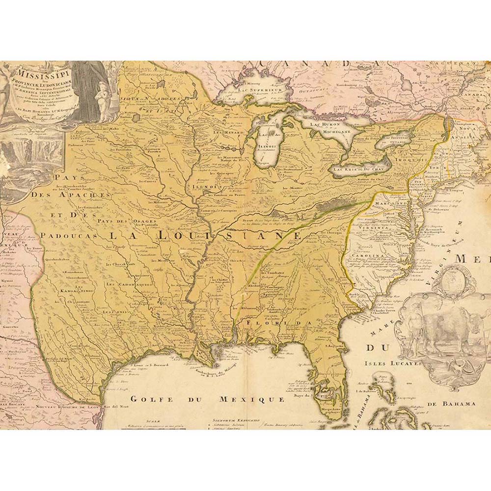 Map Antique 1687 Eastern Usa Louisiana French Colony Gulf Mexico Framed ...