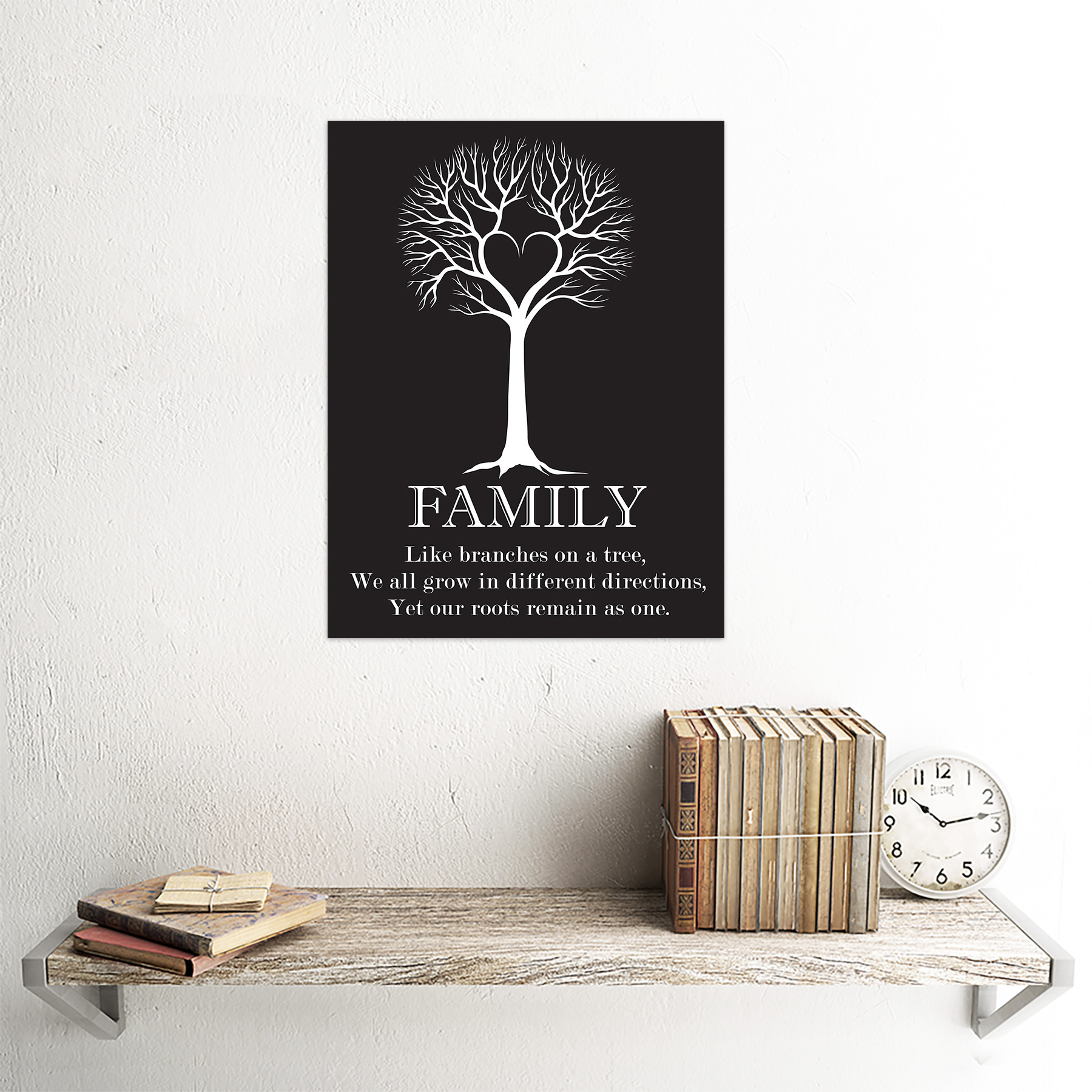 FAMILY ROOTS QUOTE MOTIVATION TYPOGRAPHY B&W HEART TREE POSTER PRINT ...