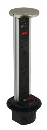 Vertical powerdock, IP54, 3xUK 13 Amp sockets, USB, black with ...