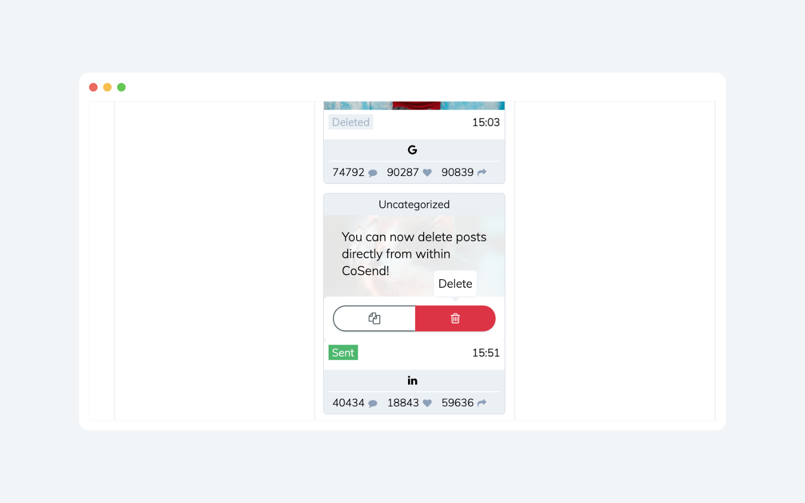New! Delete sent posts from each social media network | CoSend