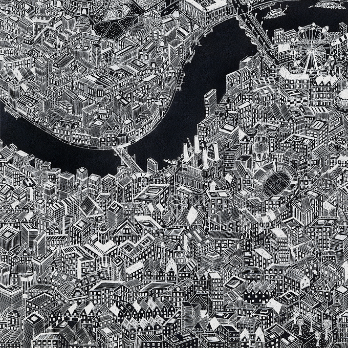 London Map Drawing illustration by Oliver Polanski