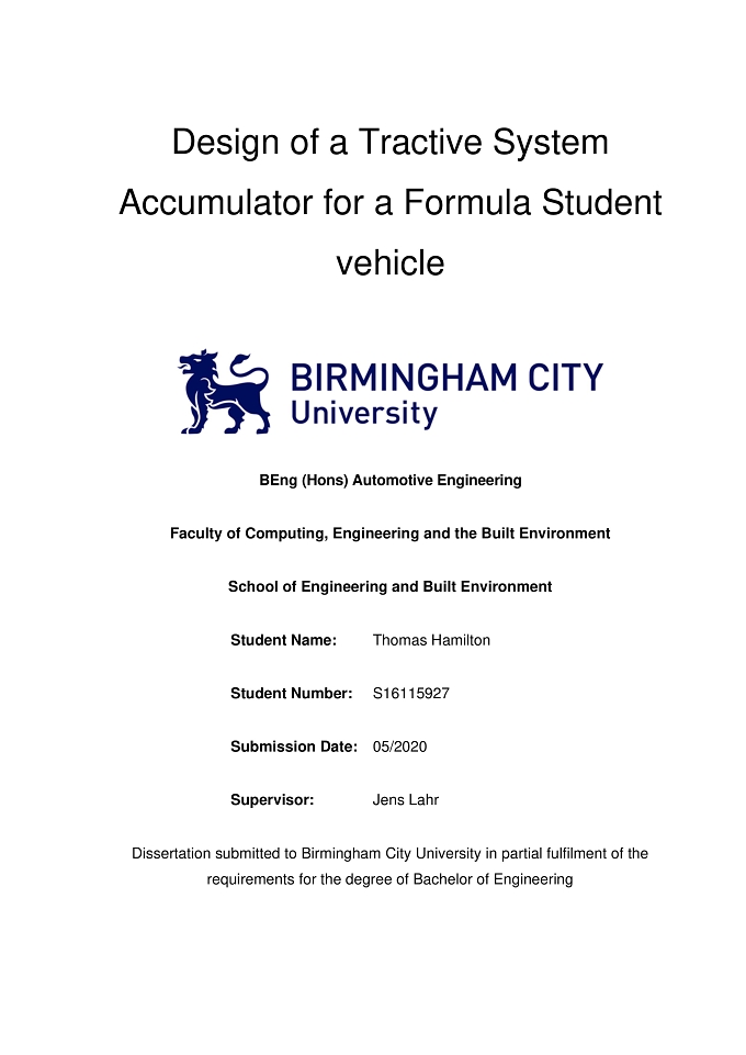 Design of a Tractive System Accumulator for a Formula Student vehicle ...
