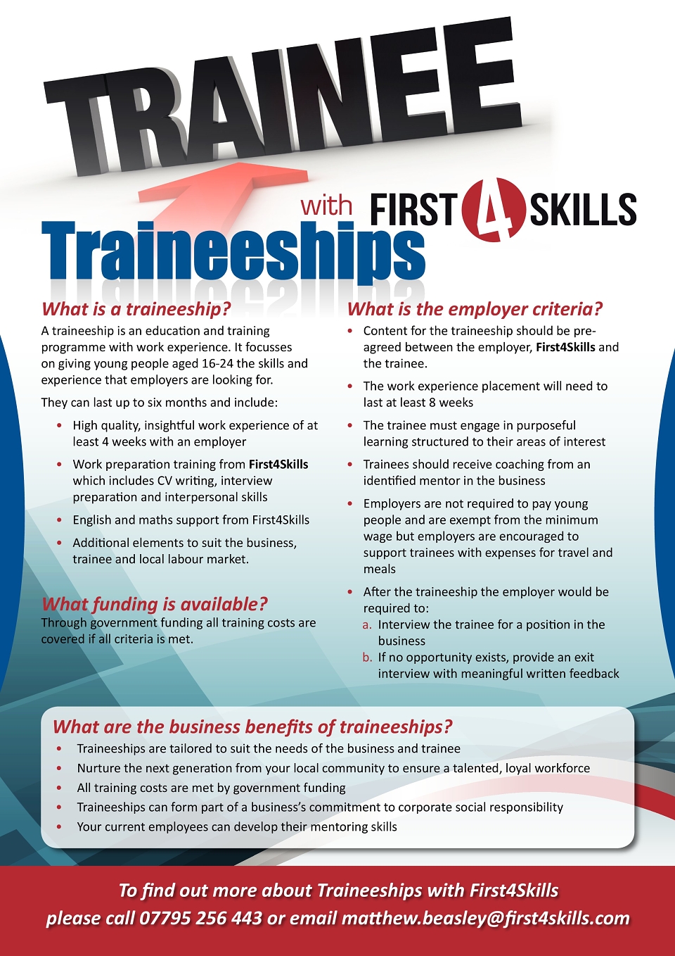 Traineeships Recruitment Poster by Chris Gribbin for First4Skills