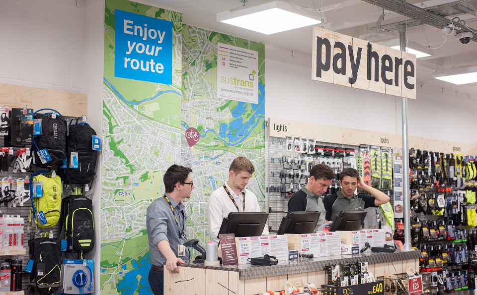 In-store wall map displays by FourPoint Mapping for Cycle Republic