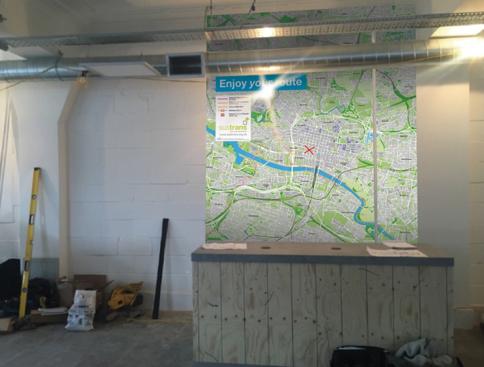 In-store wall map displays by FourPoint Mapping for Cycle Republic