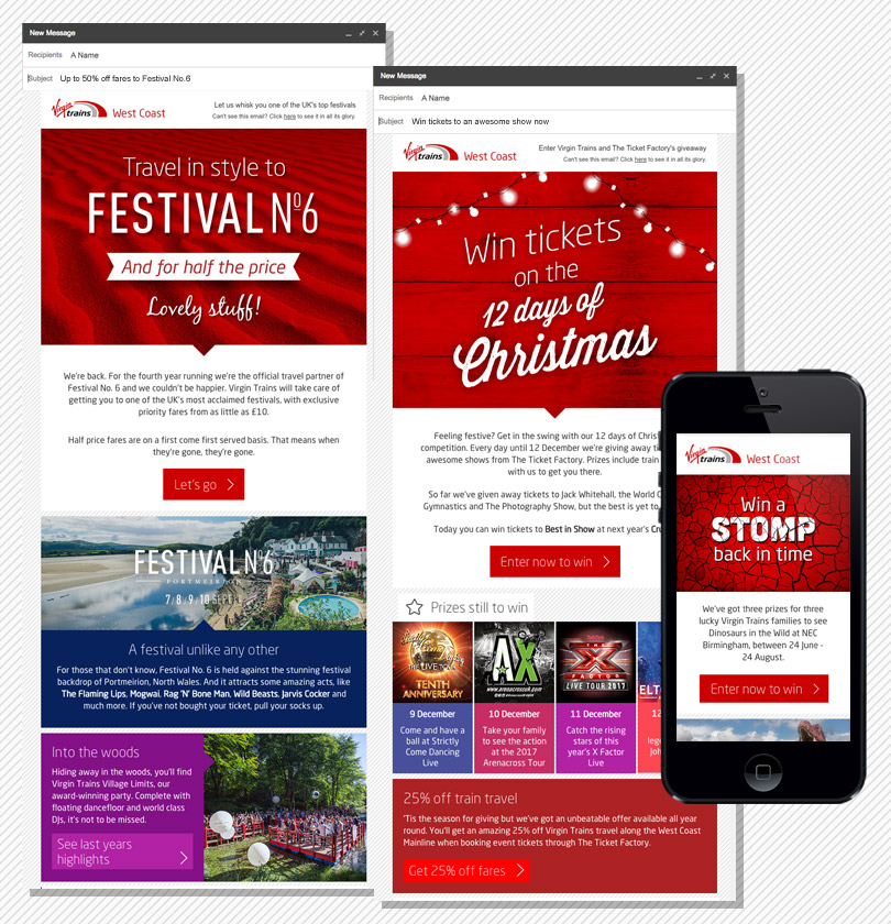 Solus Email redesigns by Alison Merriman for Virgin Trains
