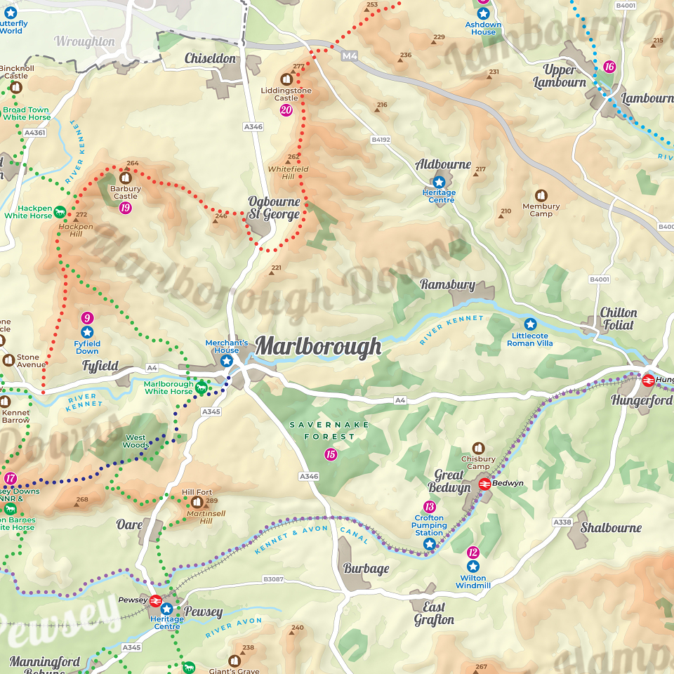 Tourist Map: Discover the N Wessex Downs AONB by FourPoint Mapping