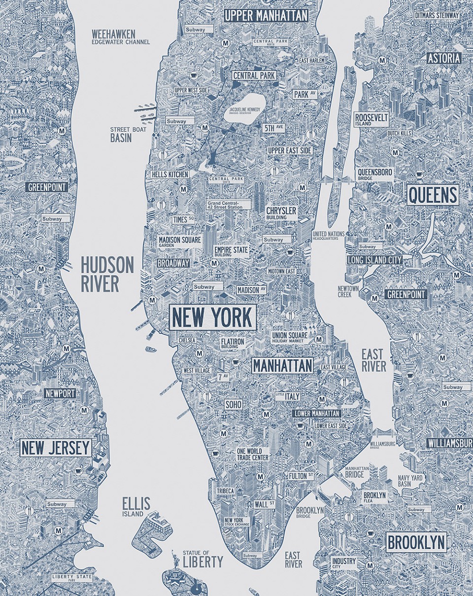 NYC New york illustrated Map by Oliver Polanski