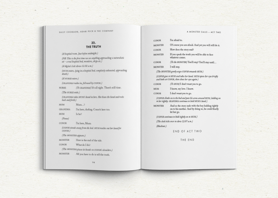 A Monster Calls playscript by Anna Robinette for Walker Books