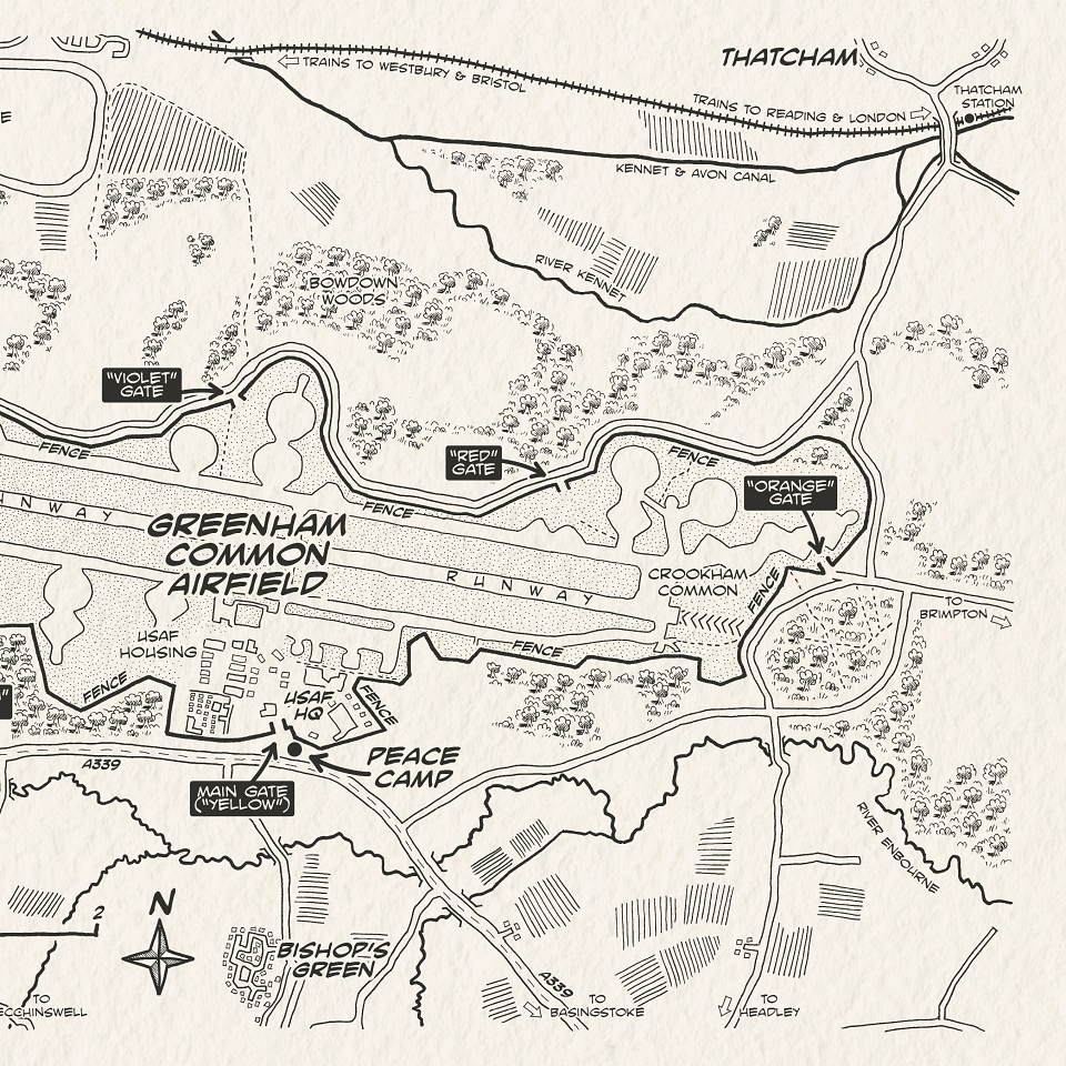 Hand-drawn Greenham Common Map by FourPoint Mapping