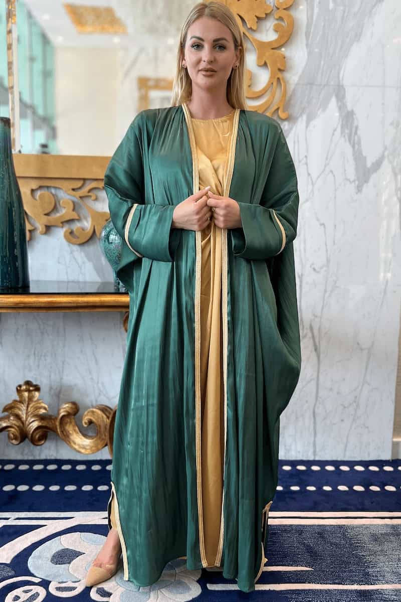Green Shimmer Bhist Abaya Set - Heracloset Online
