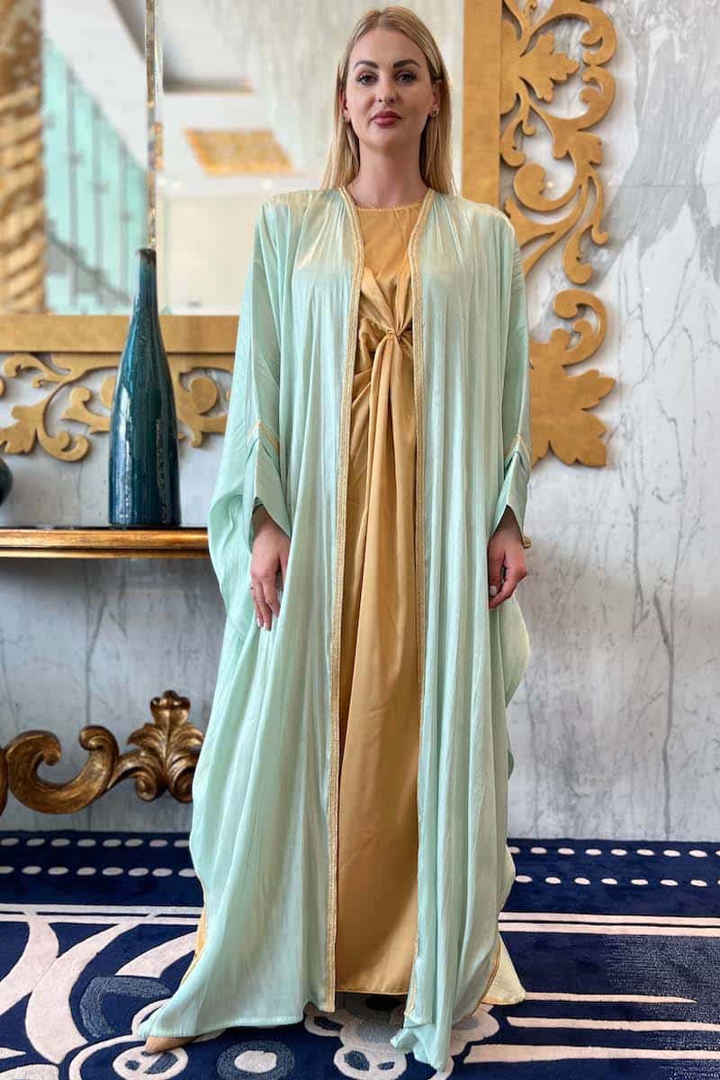 Green Cyan Shimmer Bhist Abaya Set - Heracloset Online