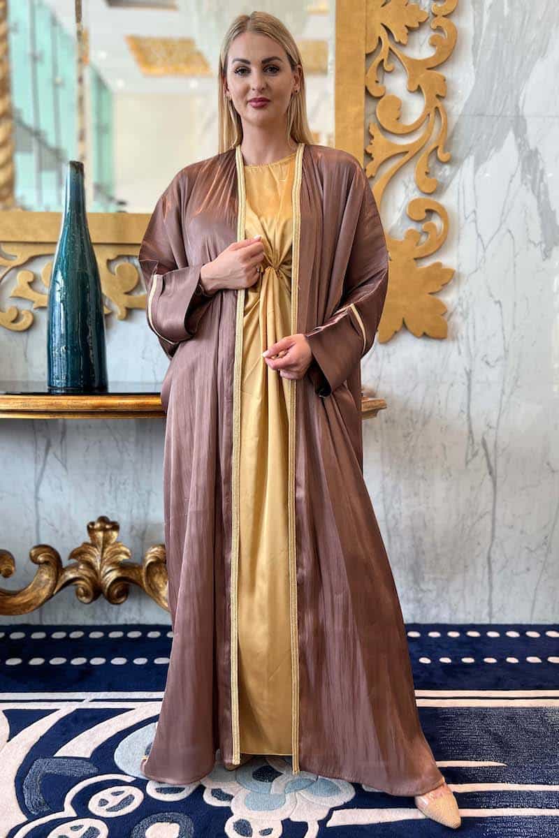 Brown Shimmer Bhist Abaya Set - Heracloset Online