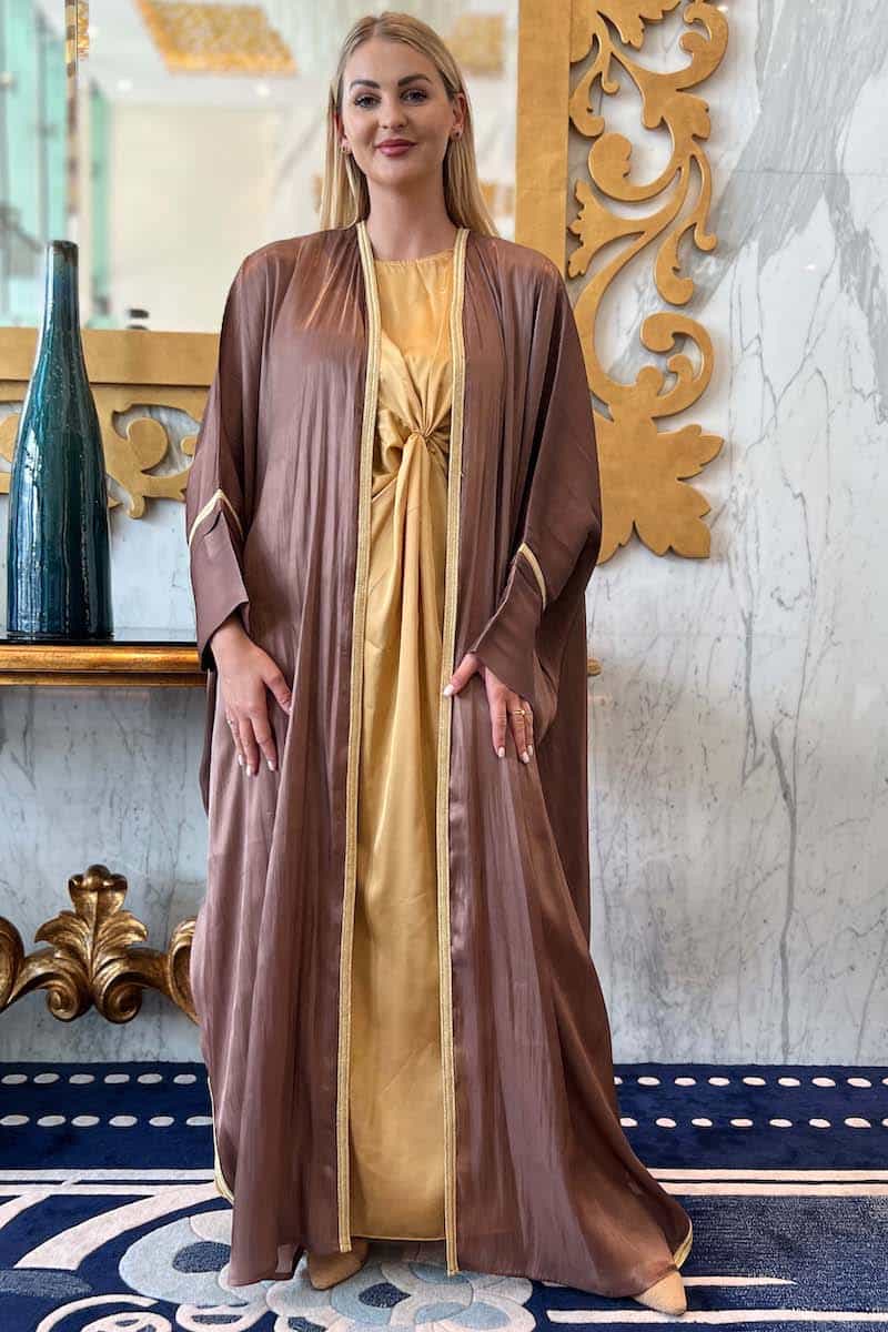 Brown Shimmer Bhist Abaya Set - Heracloset Online