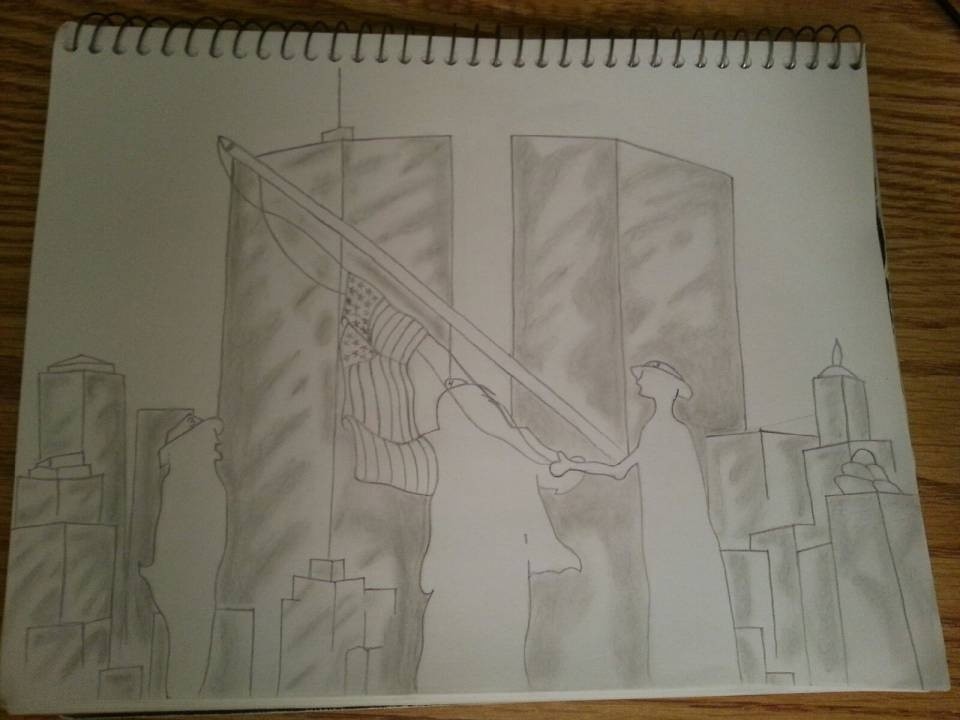 Drawing Twin towers with raising the American flag by famousfruit ...